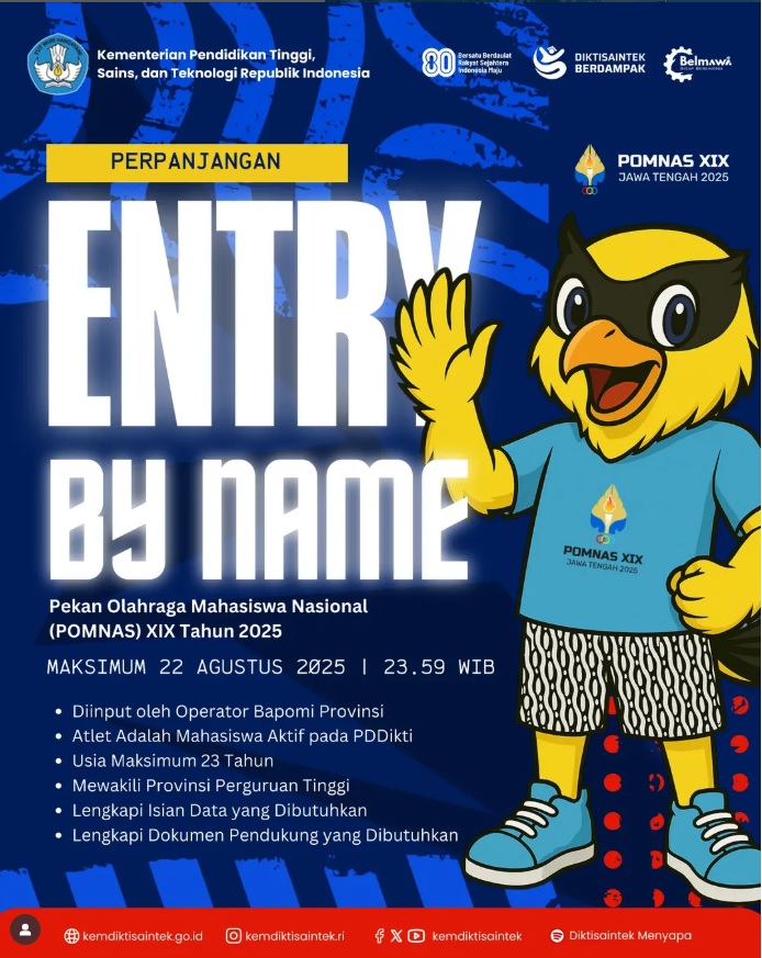 Perpanjangan Entry By Name Pekan Olahraga Mahasiswa Nasional (POMNAS ...